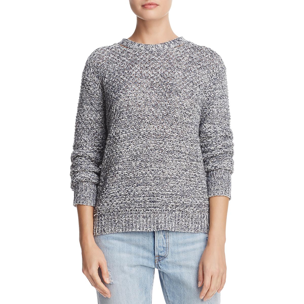 Ella Moss Womens Navy Knit V-Neck Long Sleeves Pullover Sweater Top S ...