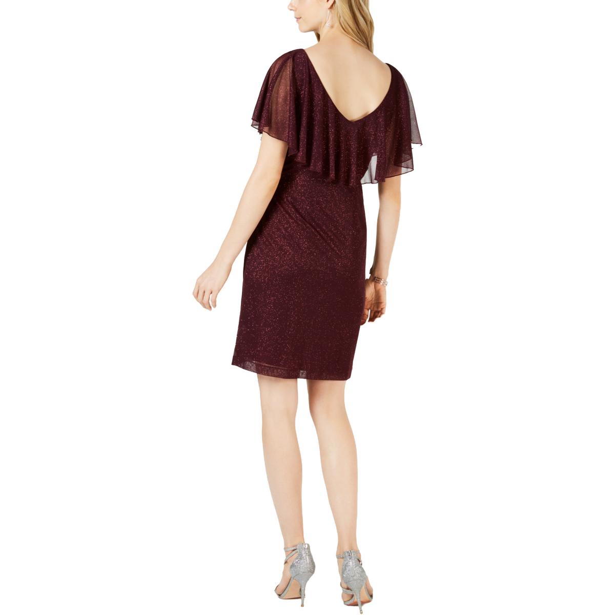 Connected Apparel Womens Red Sparkle V Neck Party Cocktail Dress 14