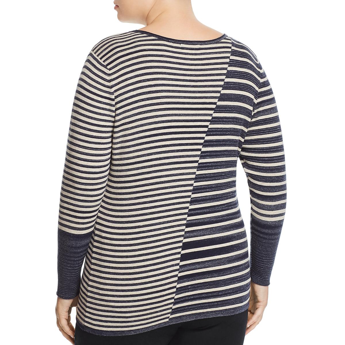 Nic + Zoe Womens Navy Striped Long Sleeves Knit Top Shirt Plus 3X BHFO 1434