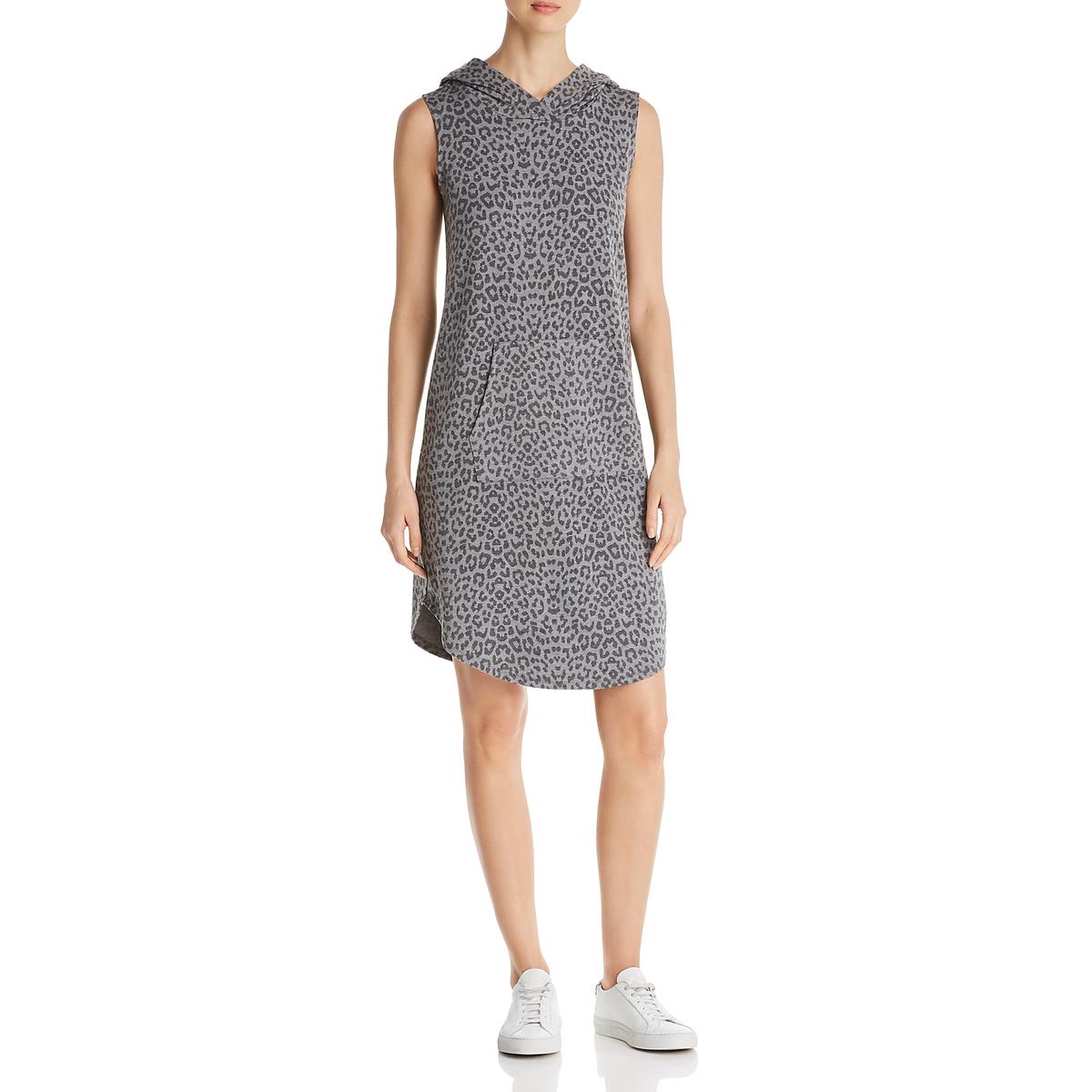 B Collection by Bobeau Womens Gray Hooded Animal Print Casual Dress L ...