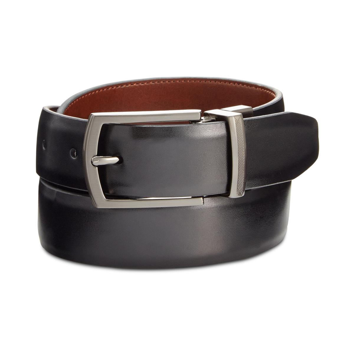 Ryan Seacrest Mens Black Faux Leather Reversible Buckle Dress Belt 40 ...