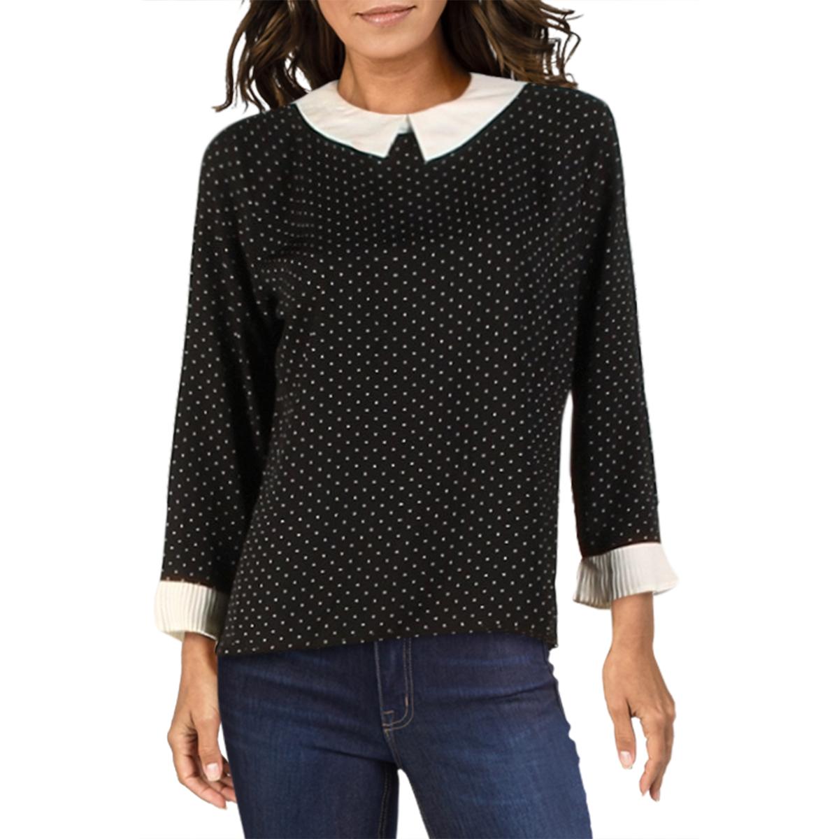 Sioni Womens B/W Polka Dot Contrast Collar Top Blouse Shirt M BHFO 4452 ...