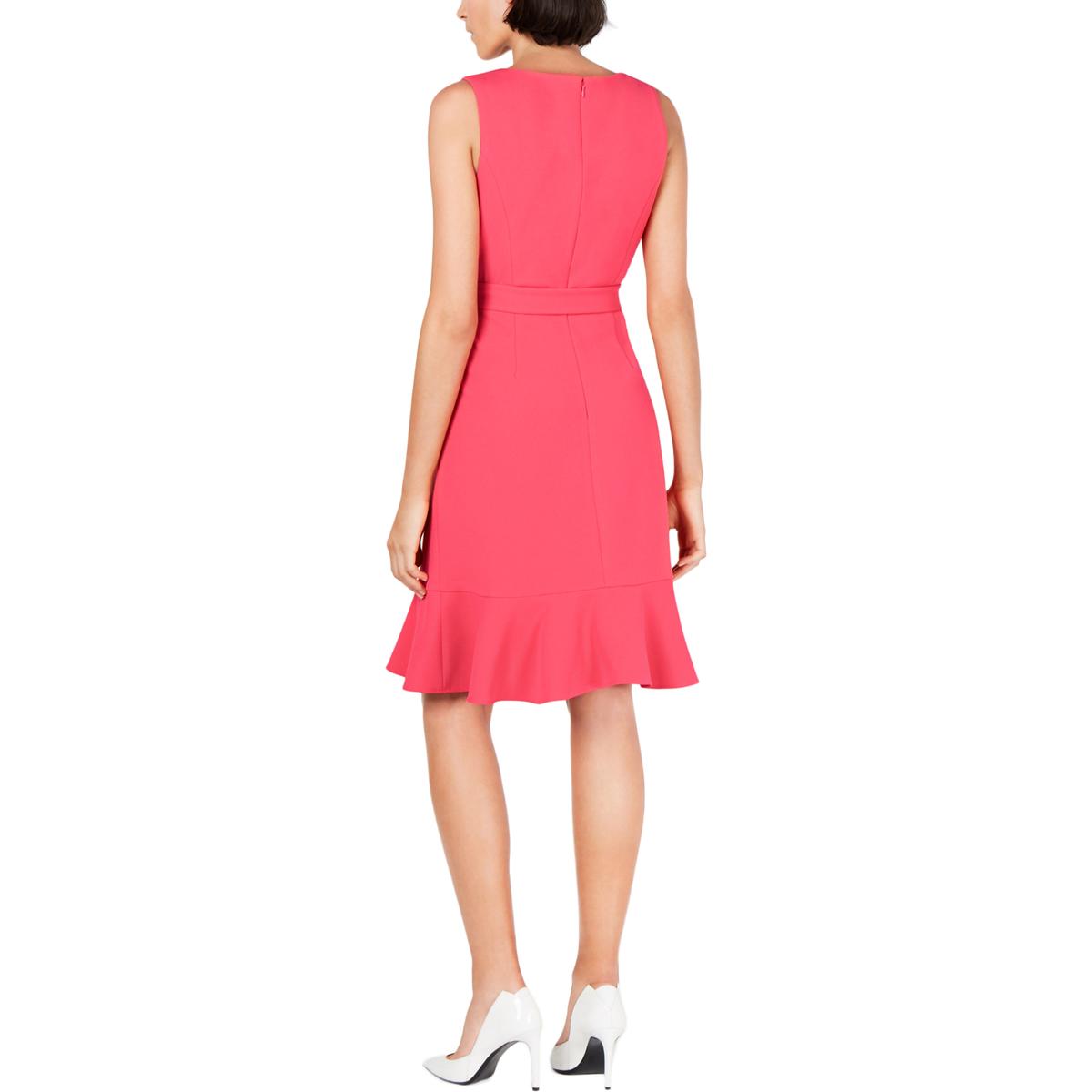 Calvin Klein Womens Pink Ruffled Sleeveless Office Mini Dress 14 BHFO ...