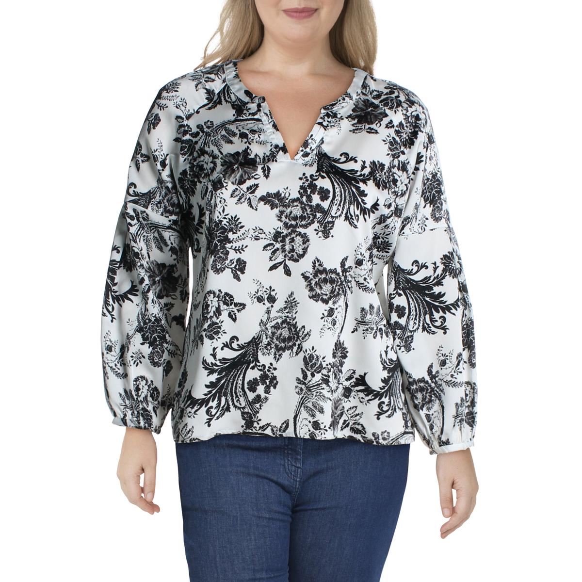 Sioni Womens B/W Floral Print V-Neck Blouse Top Shirt XL BHFO 2800 | eBay