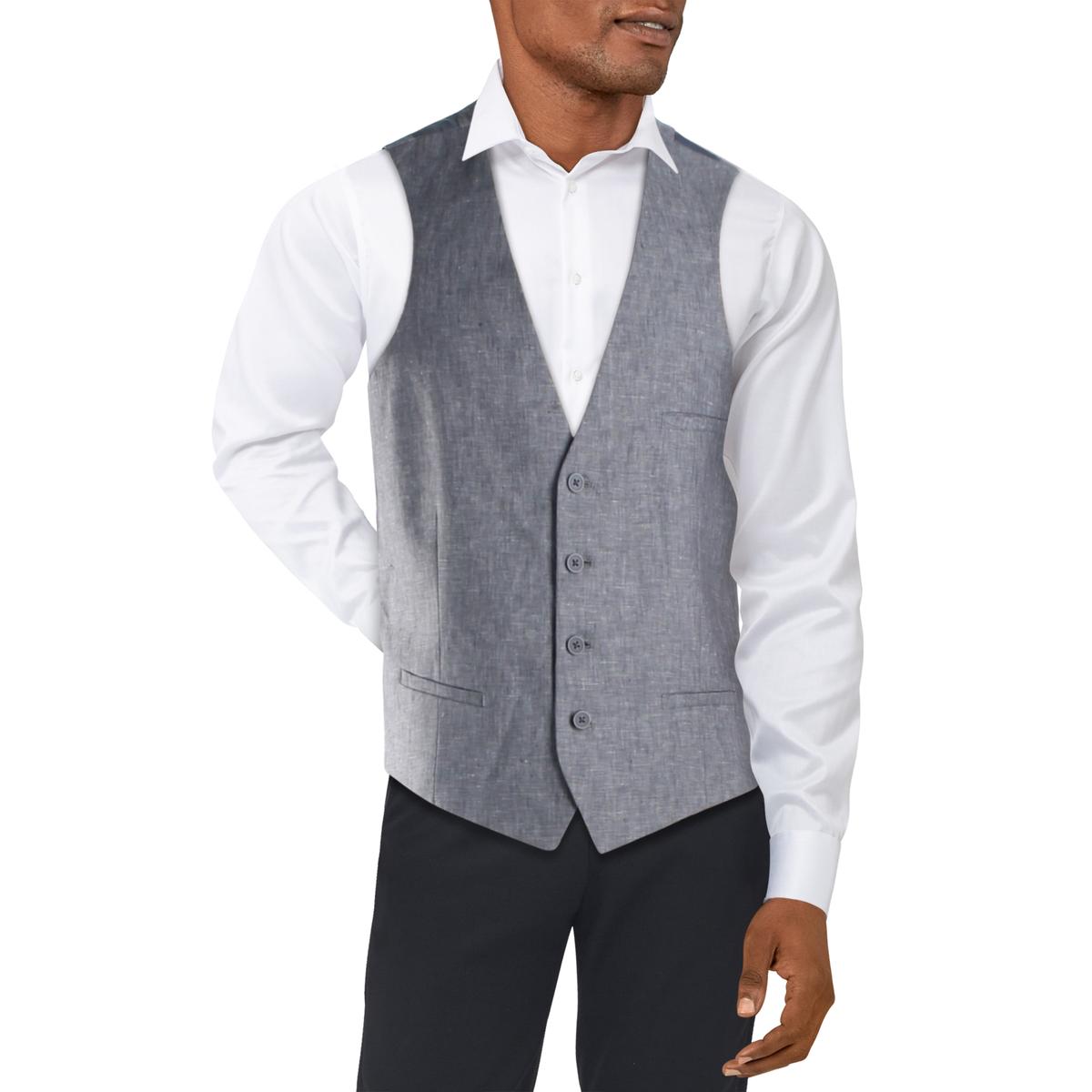 Bar III Mens Gray Linen Printed Slim Fit Suit Vest L BHFO 5956 | eBay