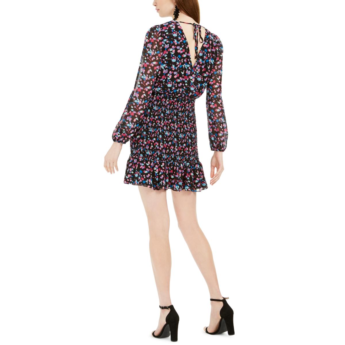 Leyden Printed Smocked Mini Dress Kaleidoscope Crossover L Black for ...