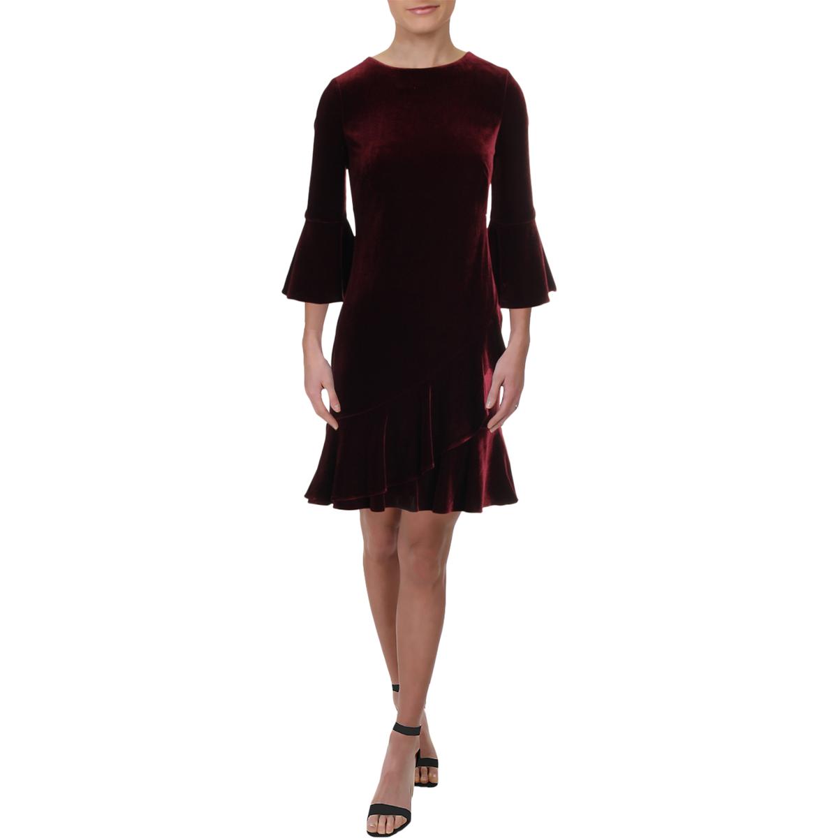 Lauren Ralph Lauren Womens Red Velvet Ruffle-Trim Cocktail Dress 6 BHFO ...