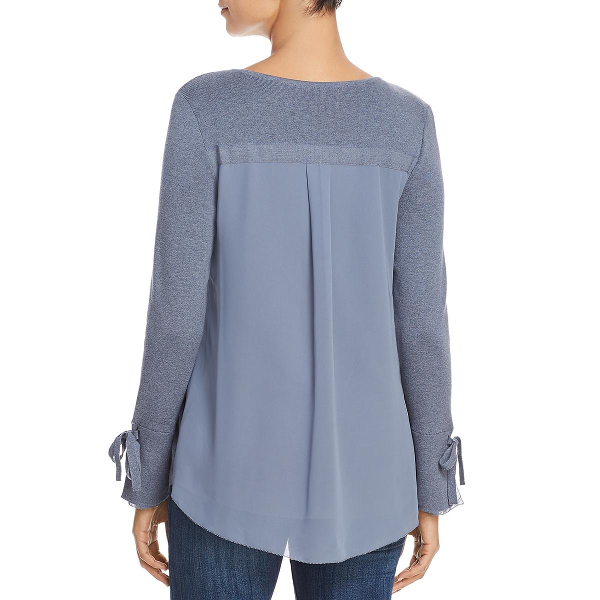 Nic + Zoe Womens Essence Blue Sheer Long Sleeves Workwear Blouse Top L ...