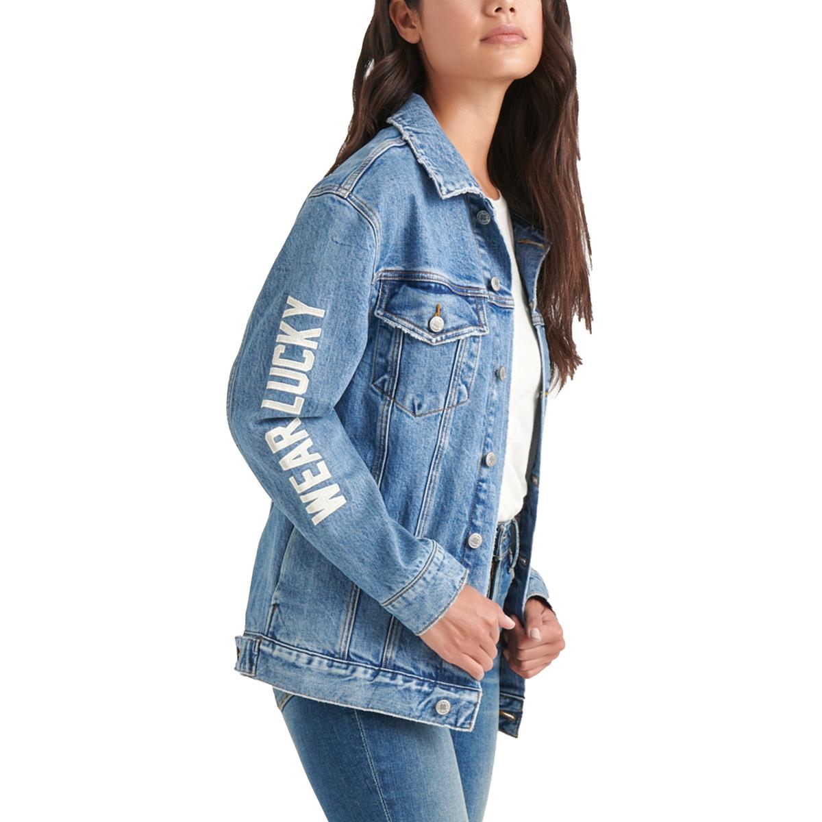 Lucky Brand Womens Be Lucky Blue Fall Casual Jean Jacket Outerwear M ...