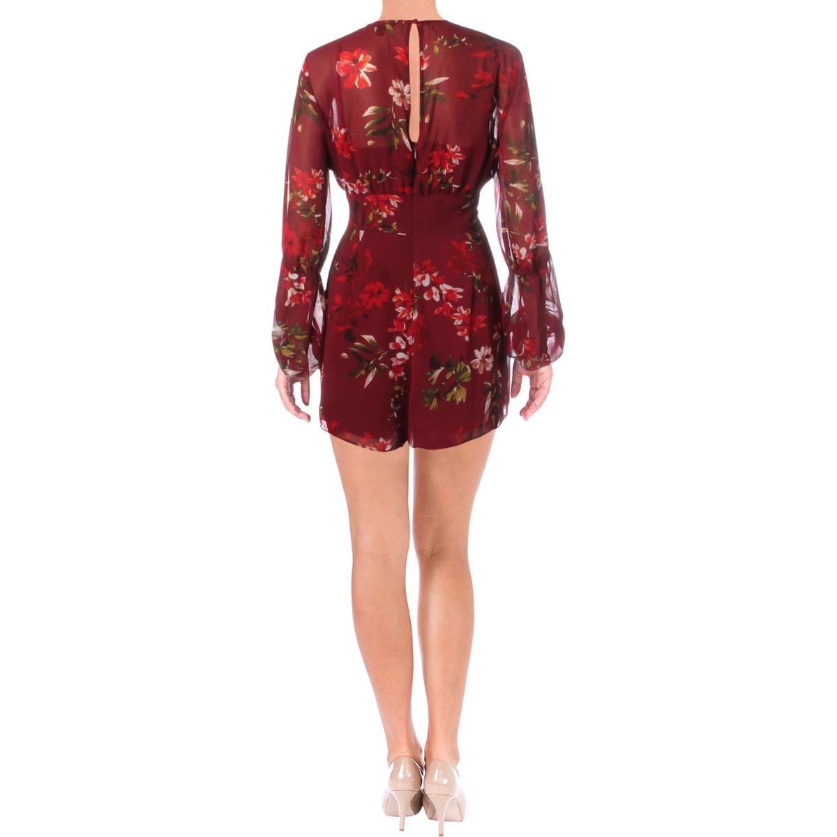 Guess Womens Addson Red Floral Long Sleeve Playsuit Romper M BHFO 7634 ...