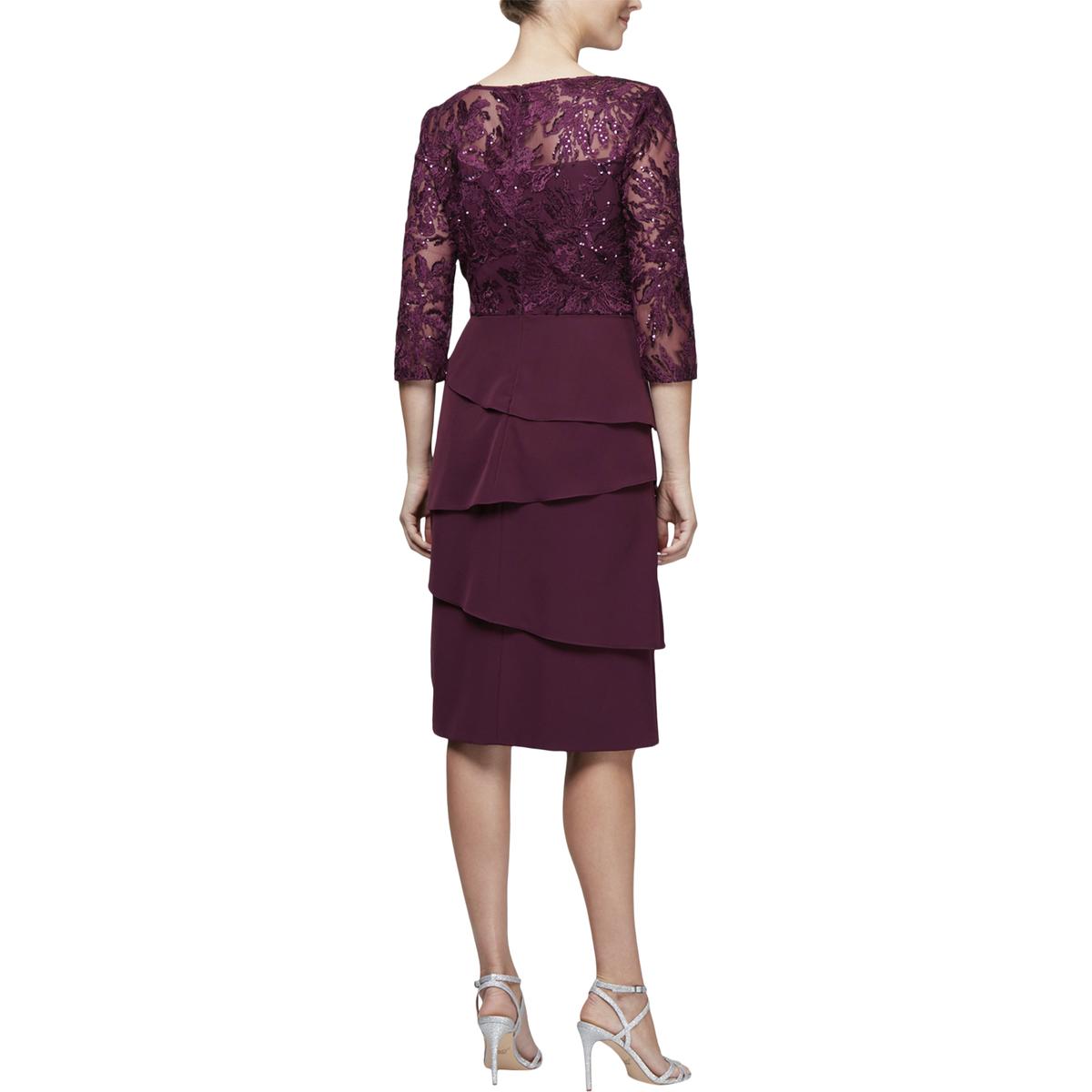 Alex Evenings Womens Purple Sequined Tiered Cocktail Dress Petites 8P ...