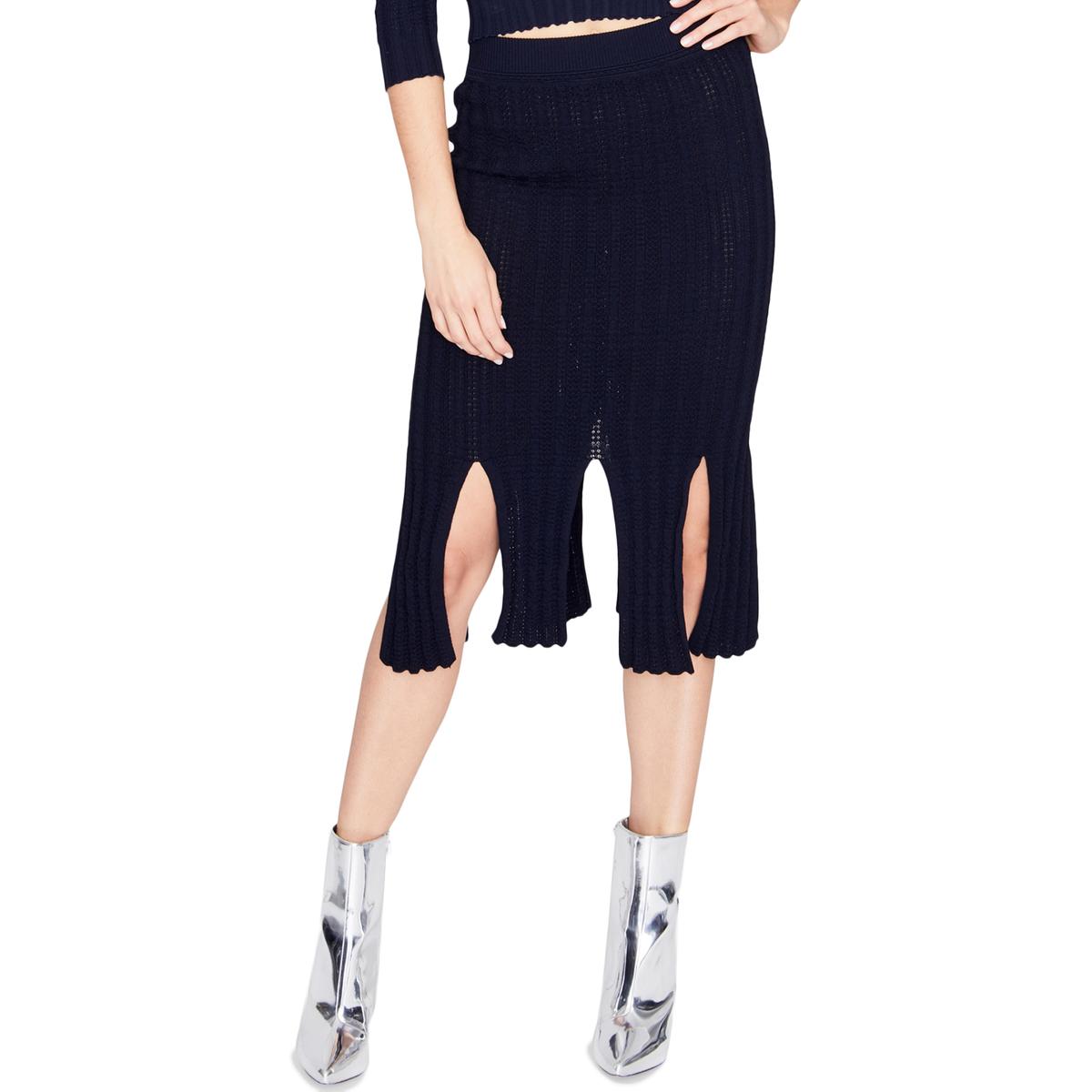 Rachel Rachel Roy Womens Navy Knit Knee Length Fringe Pencil Skirt L ...