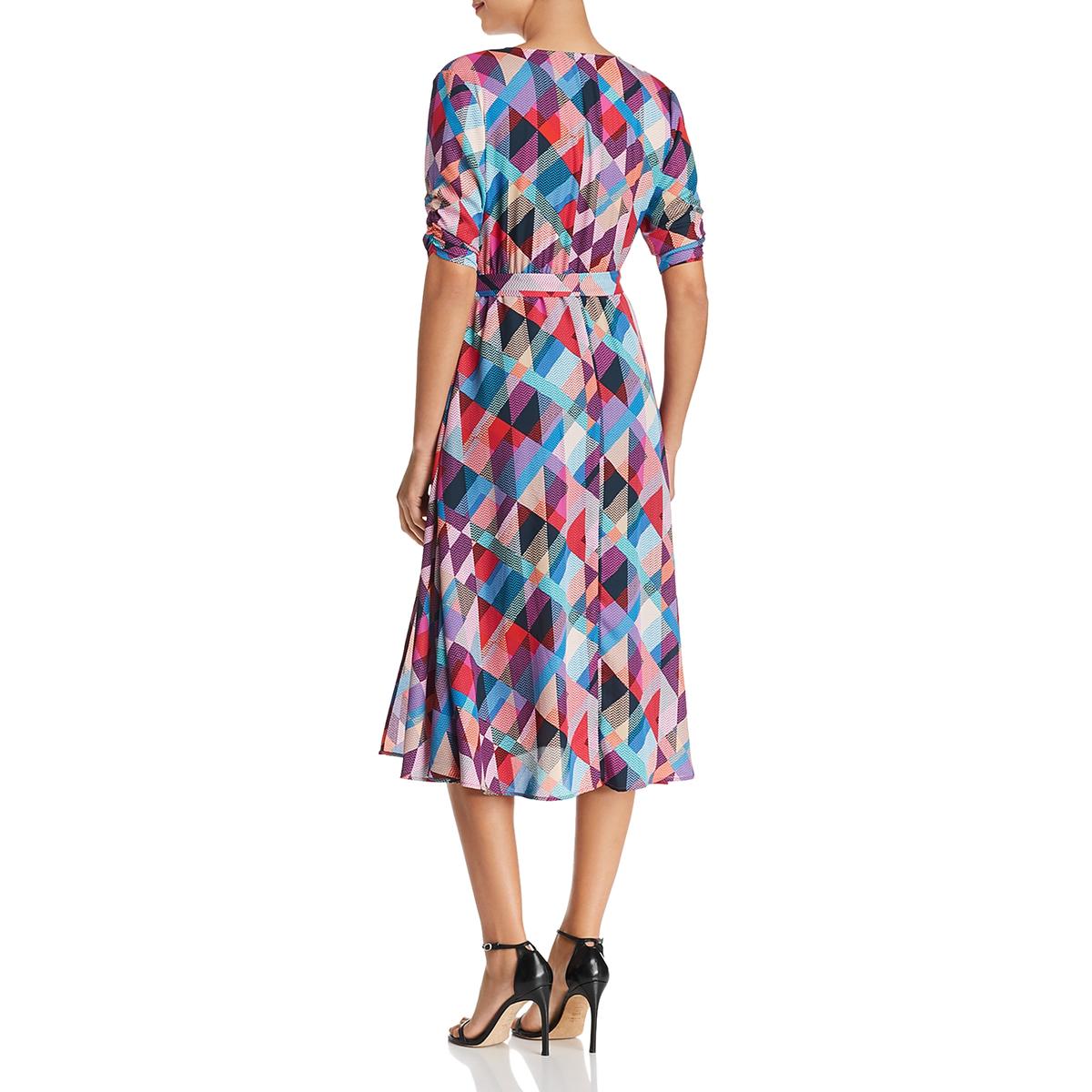 B Collection by Bobeau Womens Emory Multi Geo Print Midi Wrap Dress XL ...