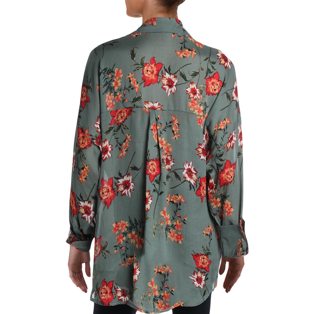 Beulah Womens Green Floral Print Hi-Low Long Sleeve Blouse Top F O/S ...