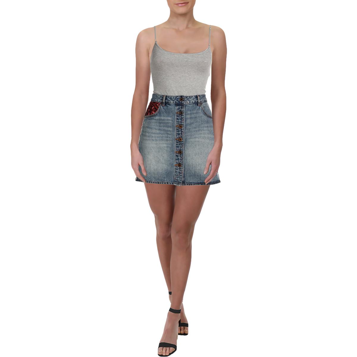 Scotch & Soda Womens Blue Metallic Mini Printed Denim Skirt L BHFO 0834 ...