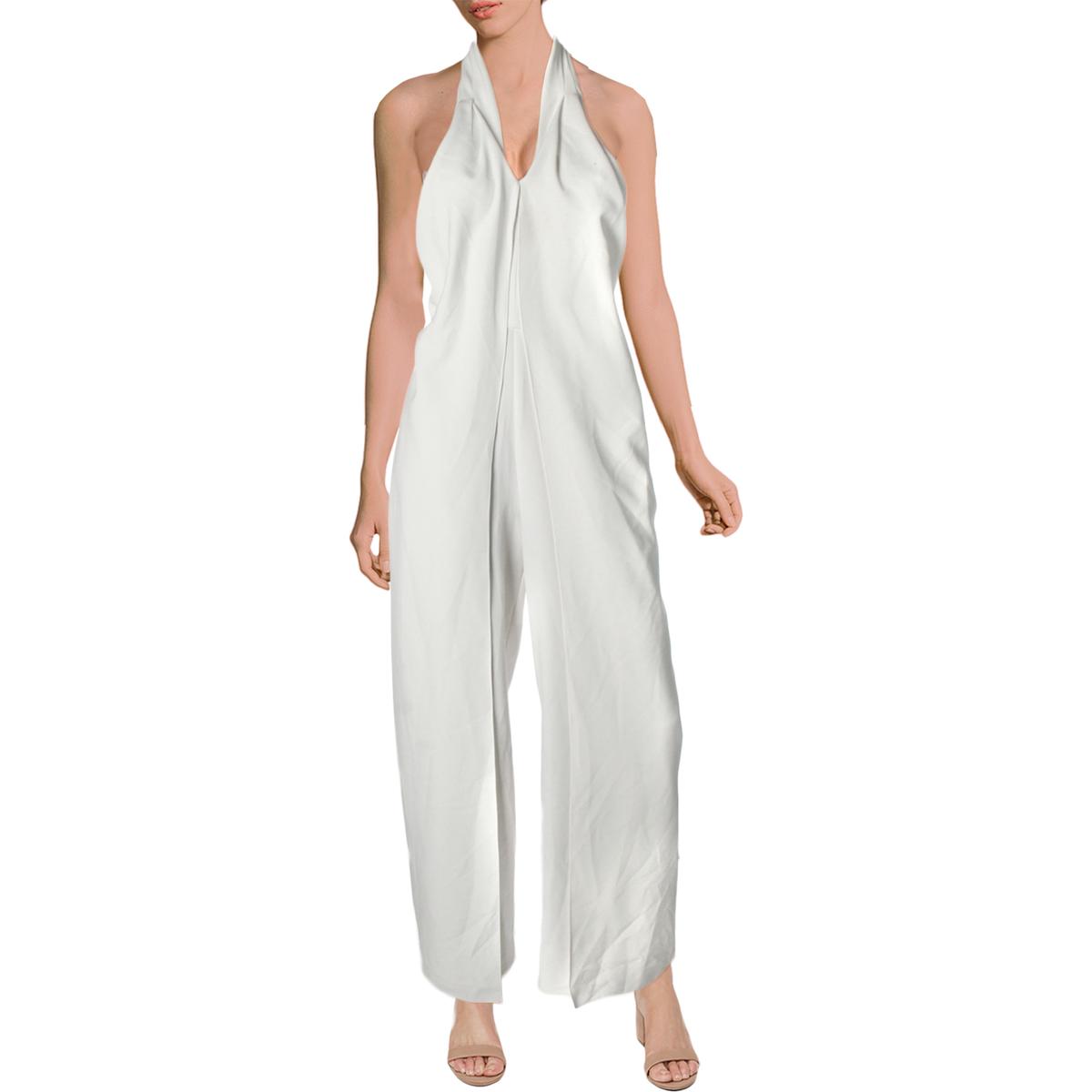 Betsy & Adam Womens White Open Back Halter V-Neck Jumpsuit Petites 8P ...