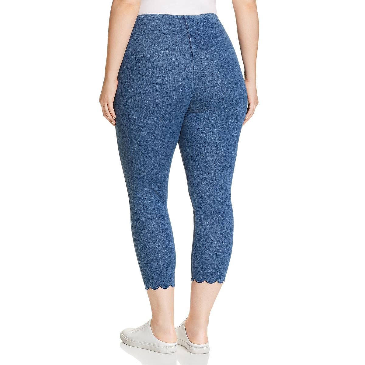 Lysse Womens Blue Denim Scalloped Mid Wash Skinny Crop Jeans Plus 3X ...