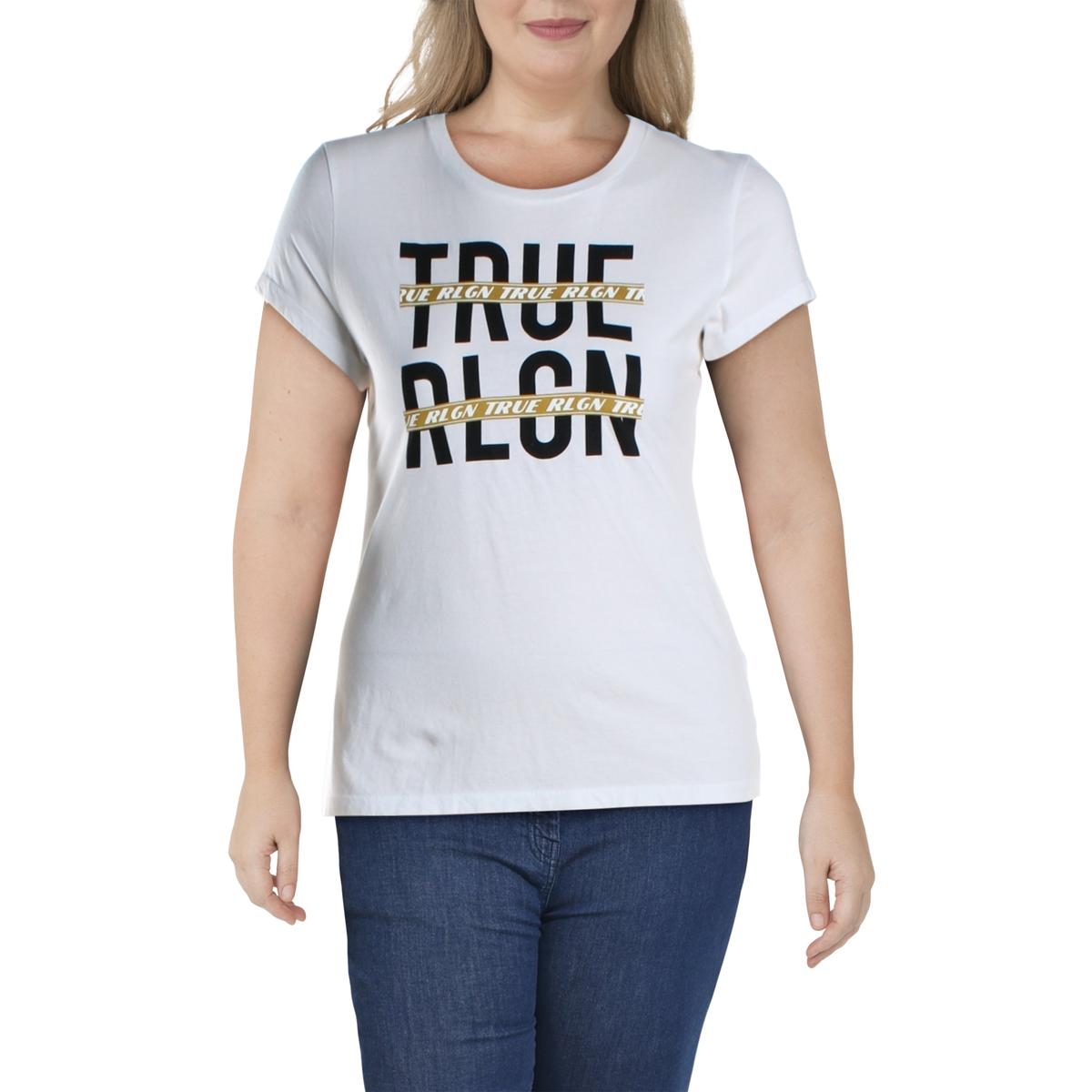 True Religion Womens White Logo Short Sleeves Graphic T-Shirt Top XL ...