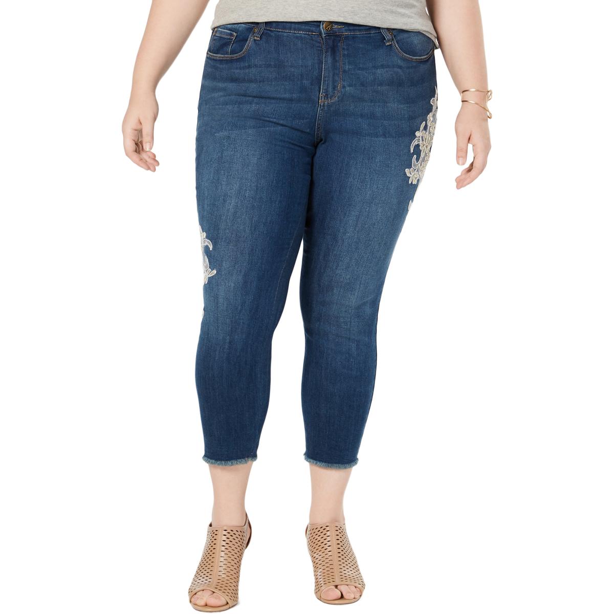 Style And Co Womens Blue Denim Embroidered Skinny Ankle Jeans Plus 18w Bhfo 1821 Ebay