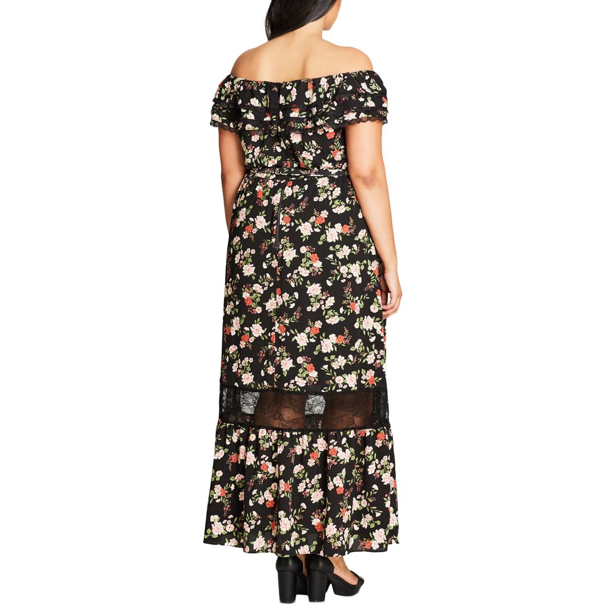 City Chic Womens Black Floral Print Party Maxi Dress Plus 24w Xxl Bhfo