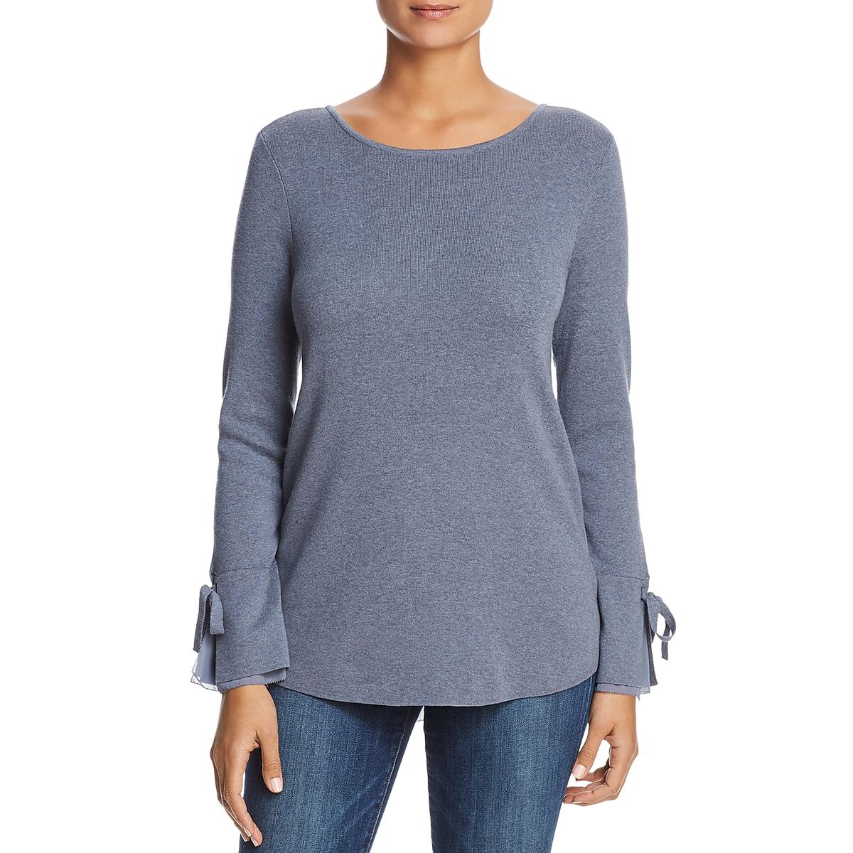 Nic + Zoe Womens Essence Blue Sheer Long Sleeves Workwear Blouse Top L ...