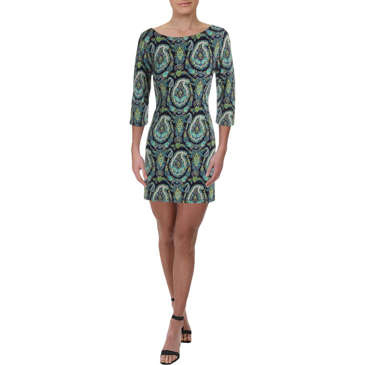 Leota Womens Nouveau Blue V Neck Mini 3/4 Sleeve Casual Dress XS BHFO ...